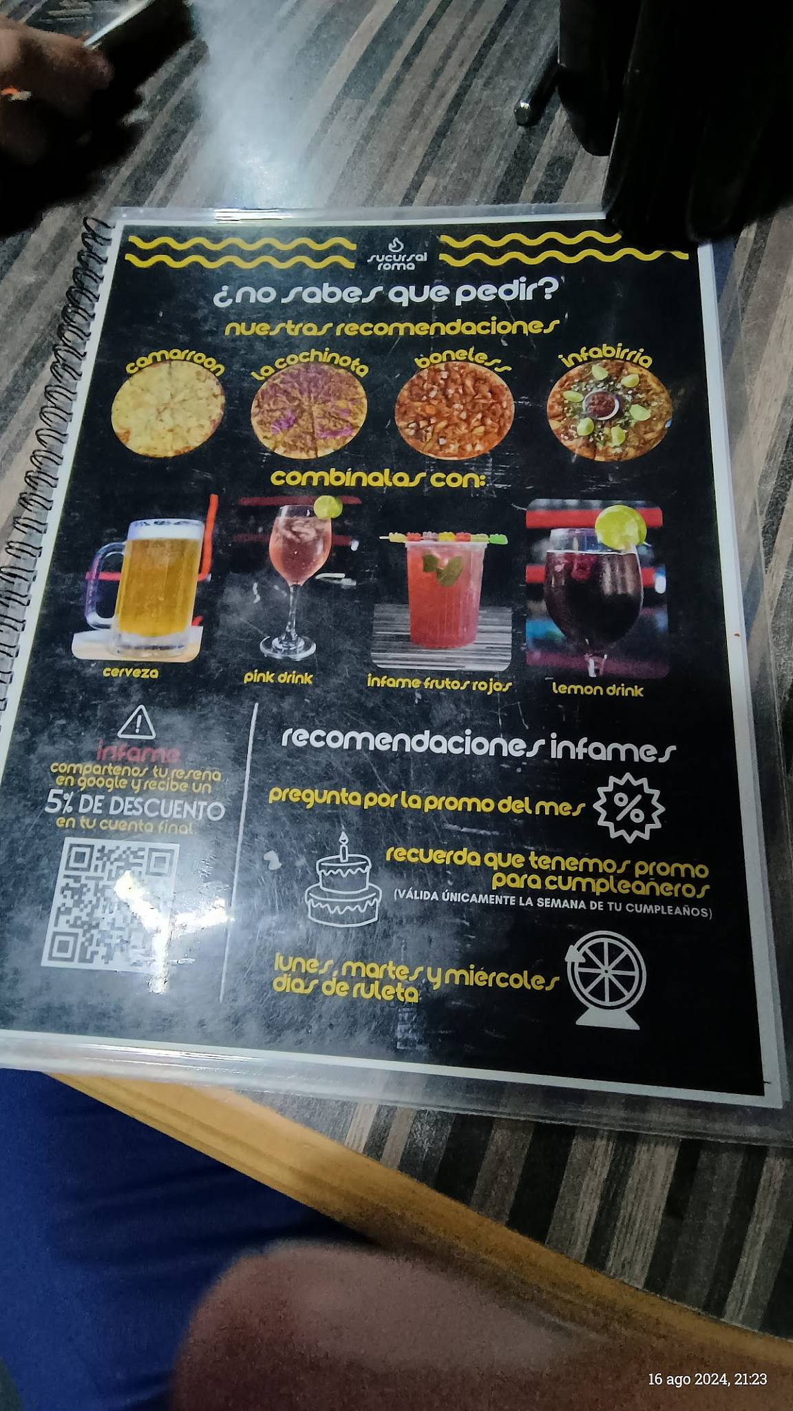 Carta del restaurante Infamous Pizza, Mexico