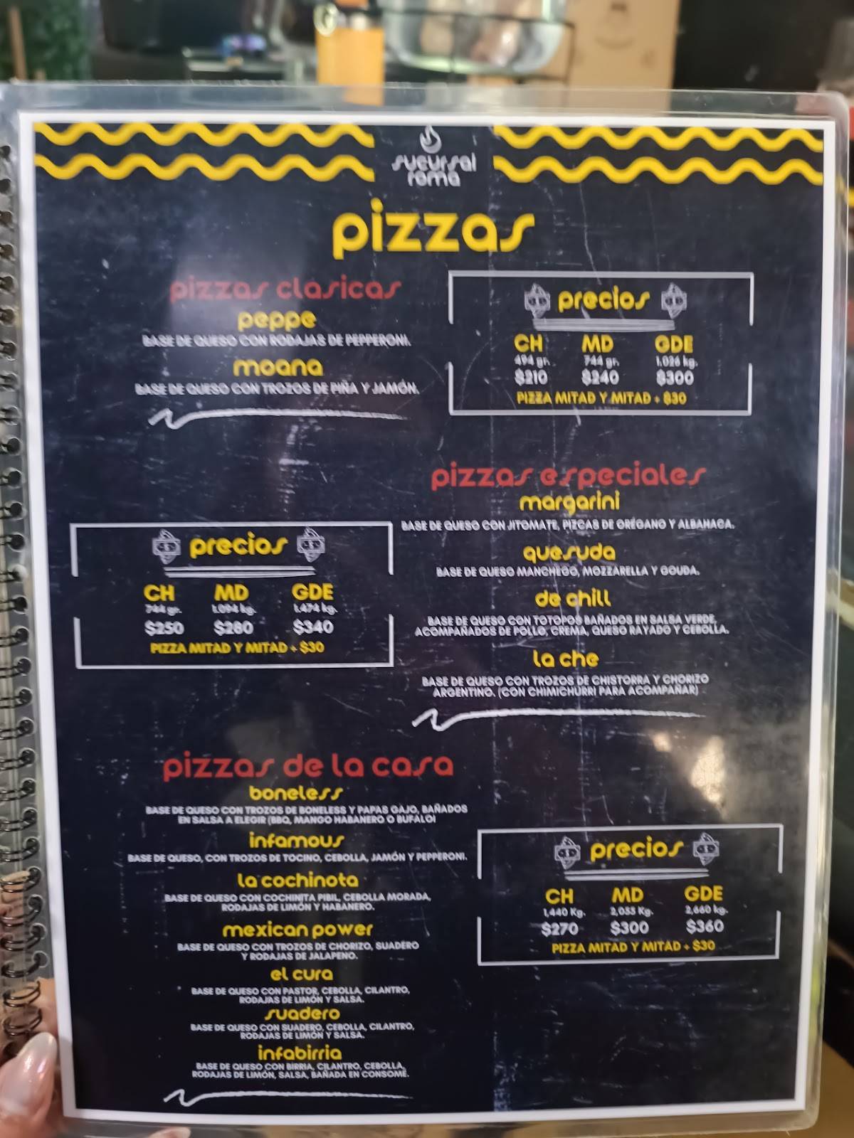 Carta del restaurante Infamous Pizza, Mexico