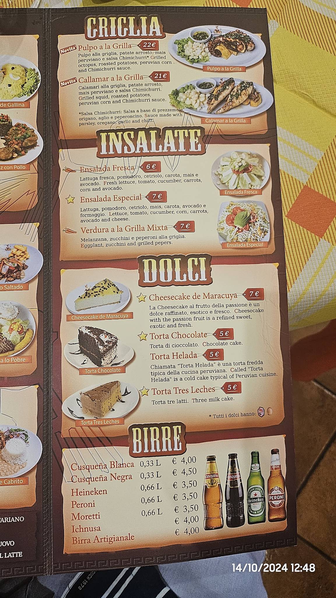 Menu da Inka Chicken ristorante, Roma, Via di Monte Testaccio