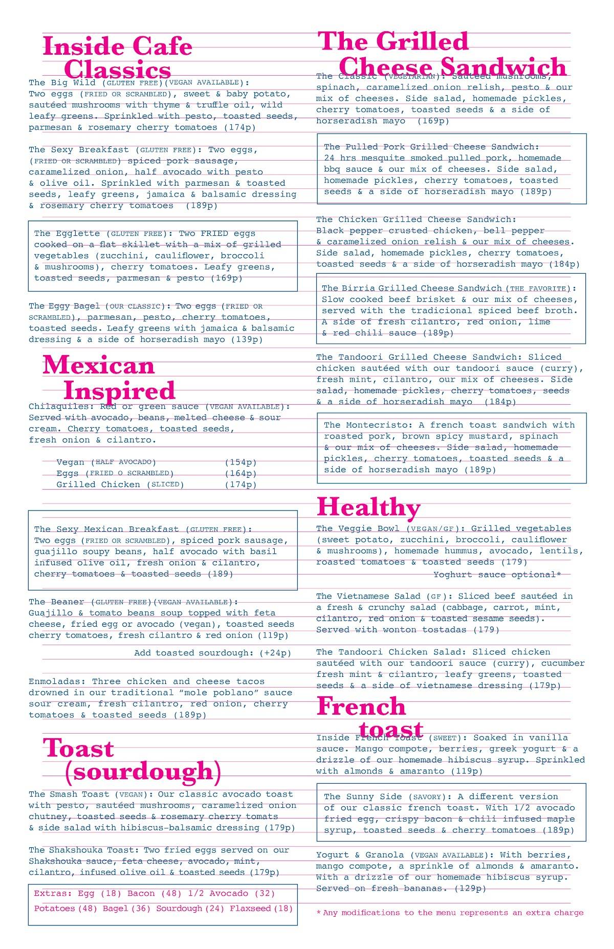 Menu at Inside Cafe, San Miguel de Allende, Insurgentes 66-Planta Alta