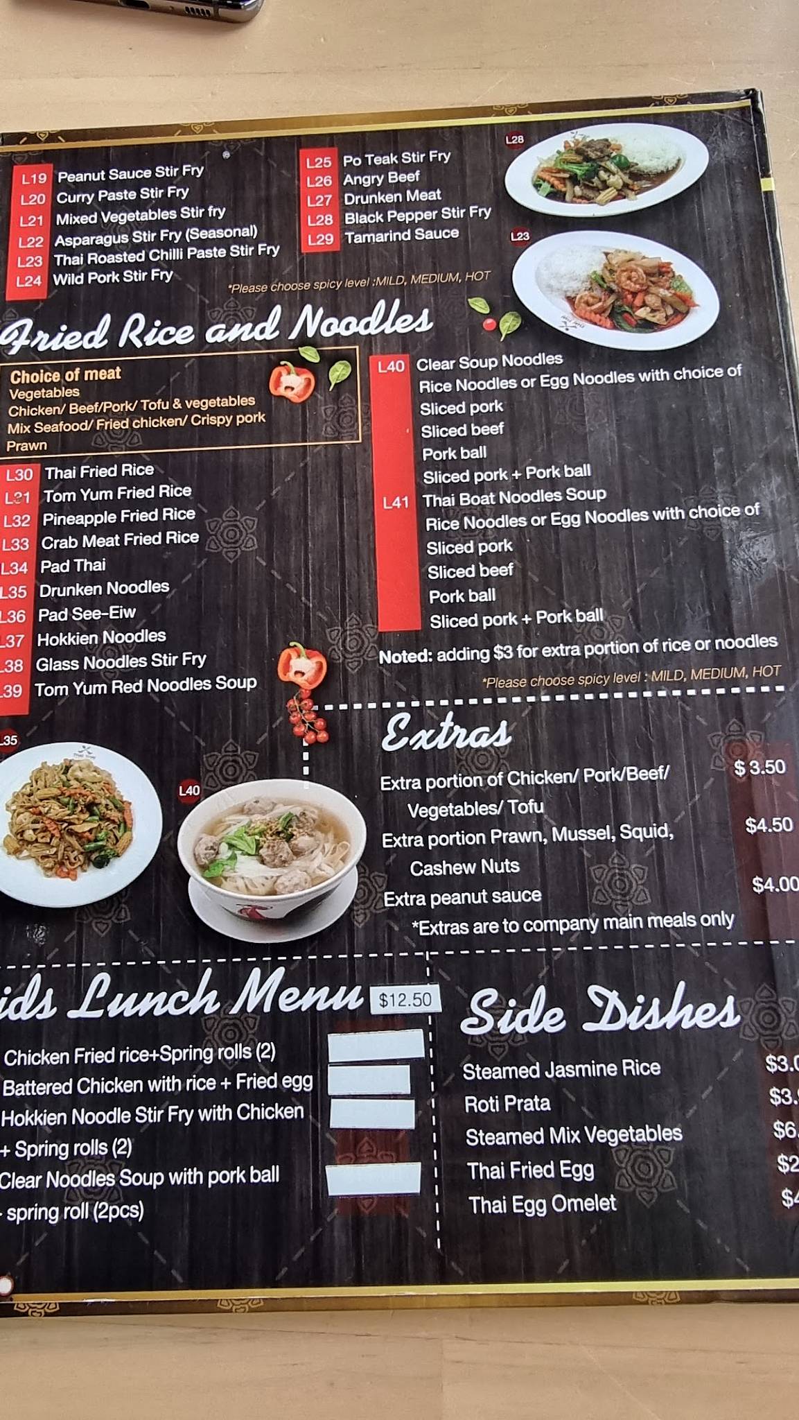 Menu at Thai Thai Restaurant, Invercargill