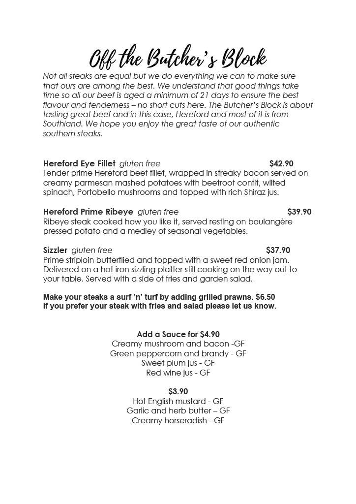 Menu at The Saucy Chef Restaurant & Bar, Invercargill