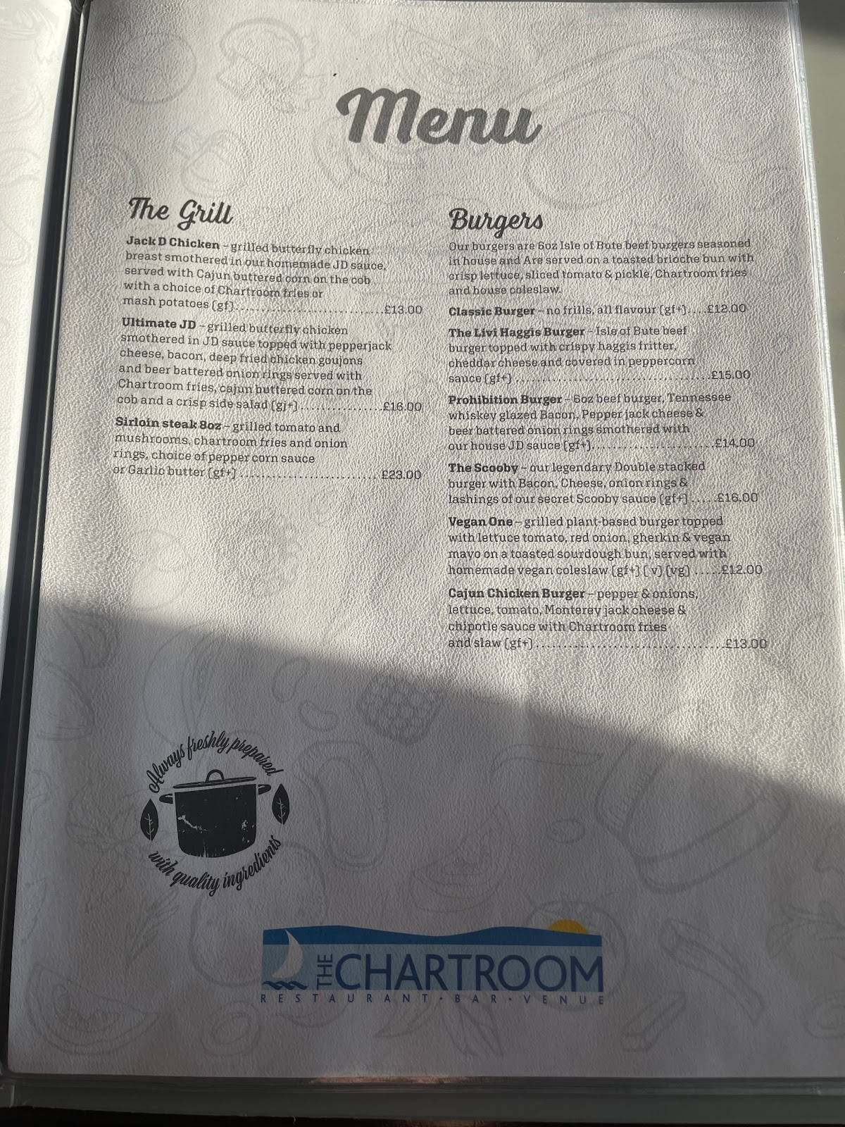 Menu at The Chartroom Restaurant, Greenock
