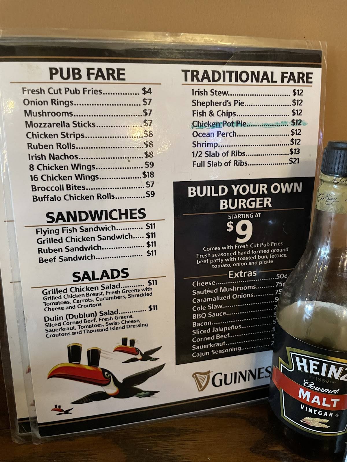 Menu at Irish Pub, North Judson