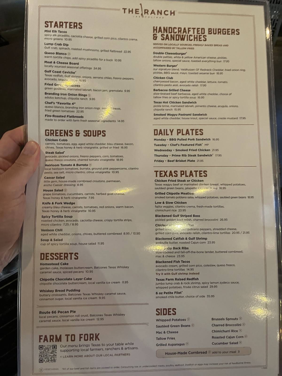 Menu at The Ranch at Las Colinas steakhouse, Irving