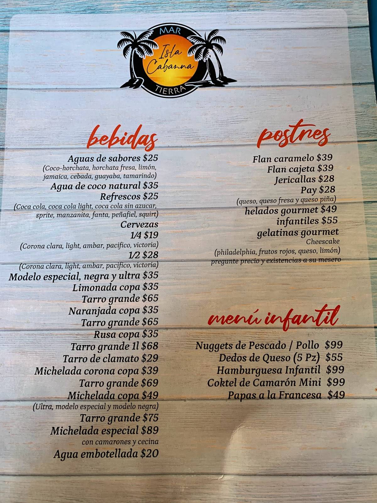 Menu at Isla Cabanna restaurant, Tlaquepaque