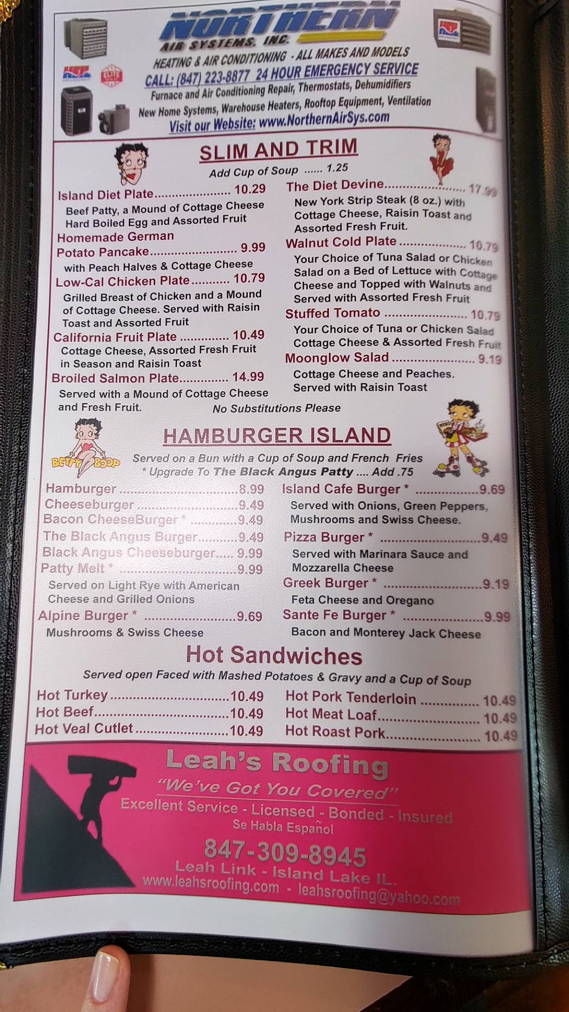 Menu at Island Lake Cafe, Island Lake