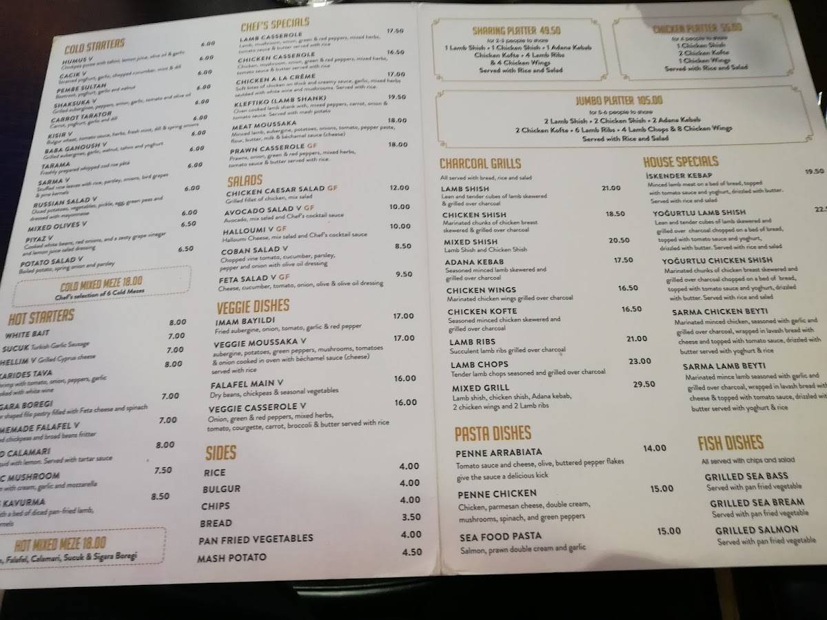 Menu at Istanbul BBQ Kitchen, Nottingham