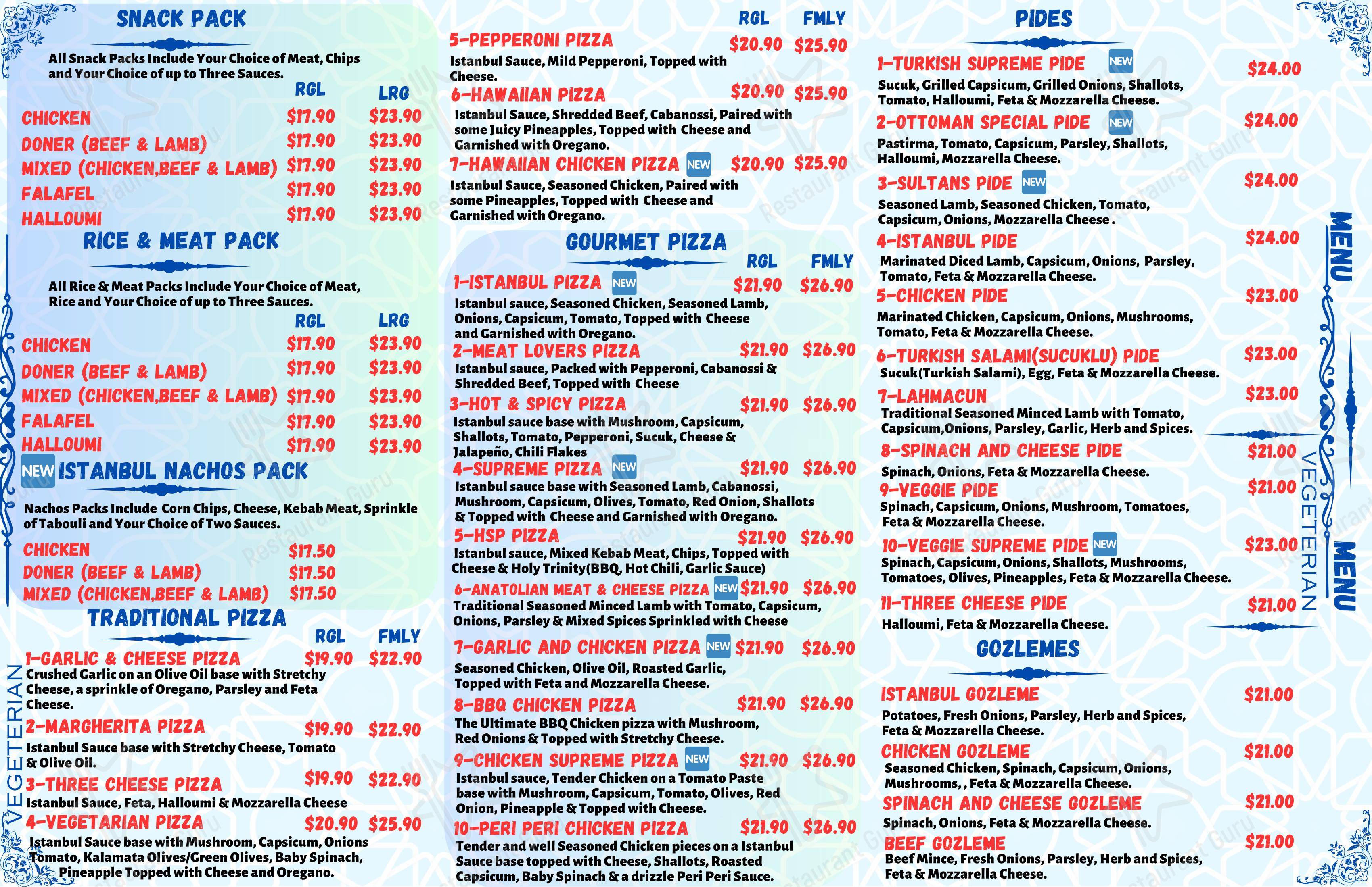 Menu at Istanbul Chargrill & Kebab Palace restaurant, North Lakes