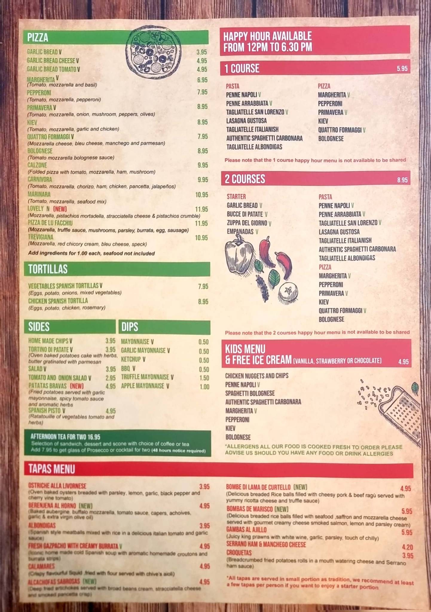 Menu at Italianish restaurant, South Shields