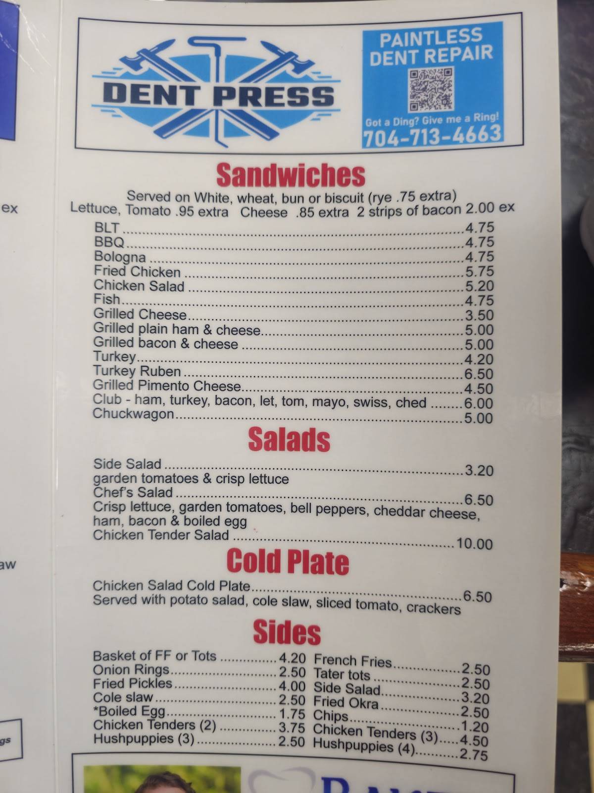 Menu at J-Birds restaurant, Mint Hill