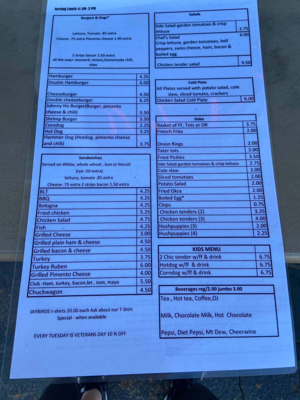 Menu at J-Birds restaurant, Mint Hill