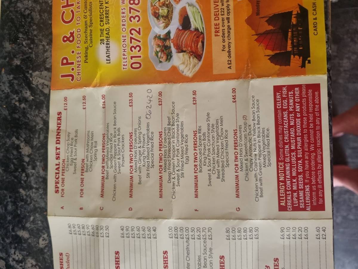 Menu at J P & Chef fast food, Leatherhead