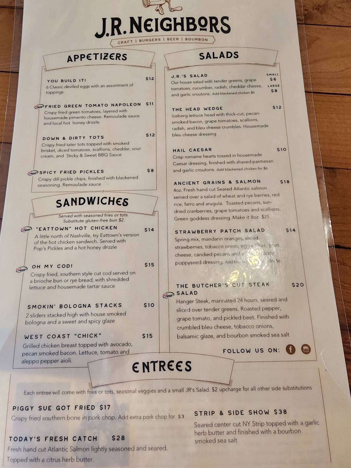 Menu at J.R. Neighbors pub & bar, Elizabethtown