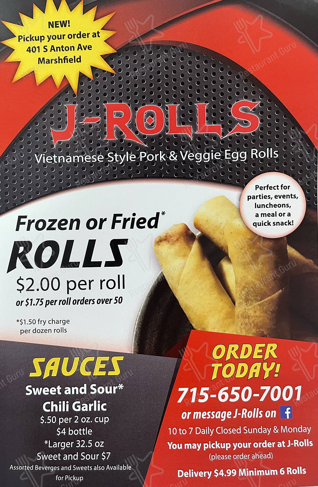 Menu at J-Rolls restaurant, Marshfield