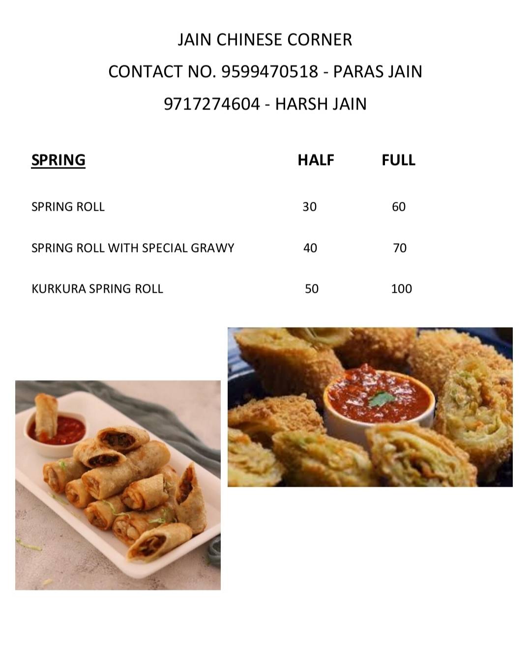 Menu at JAIN CHINESE CORNER, Delhi