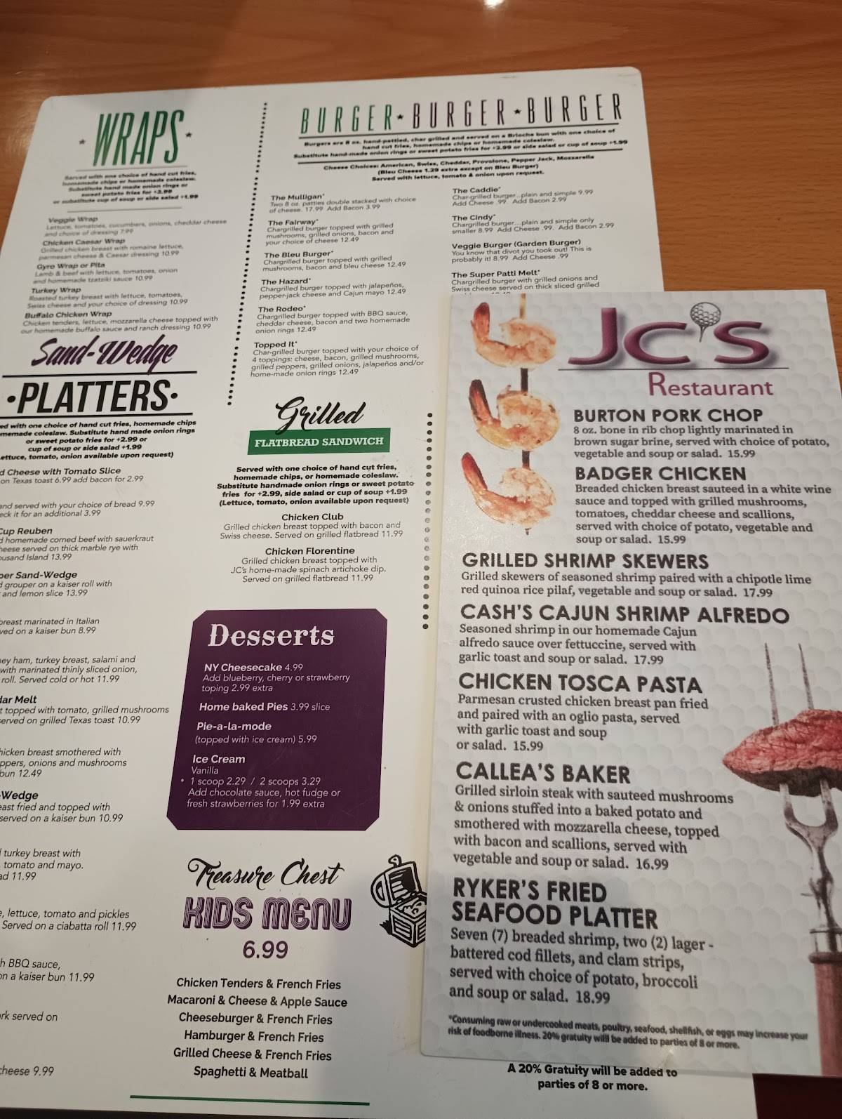 Menu at JC's Restaurant, Burton