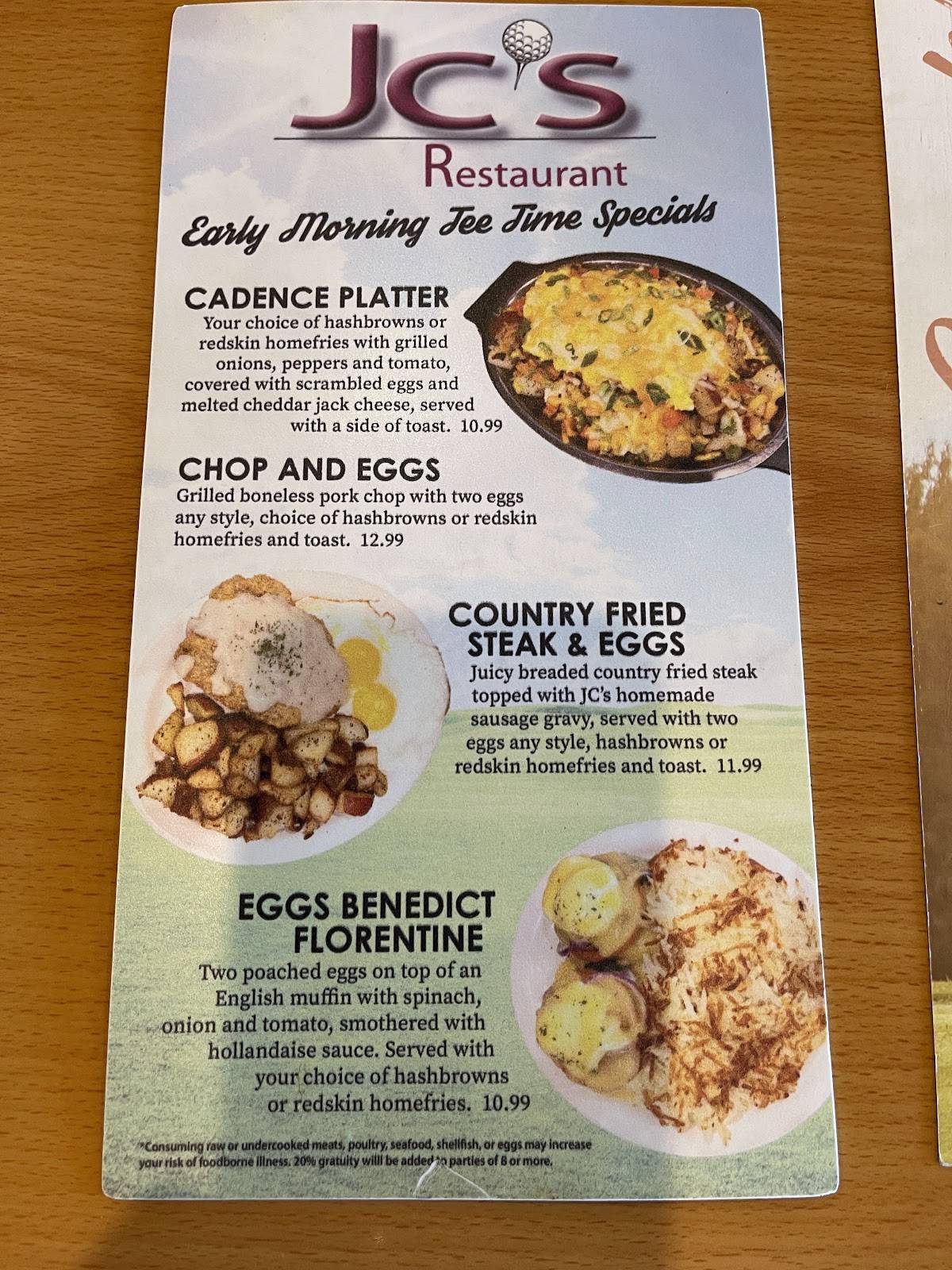 Menu at JC's Restaurant, Burton