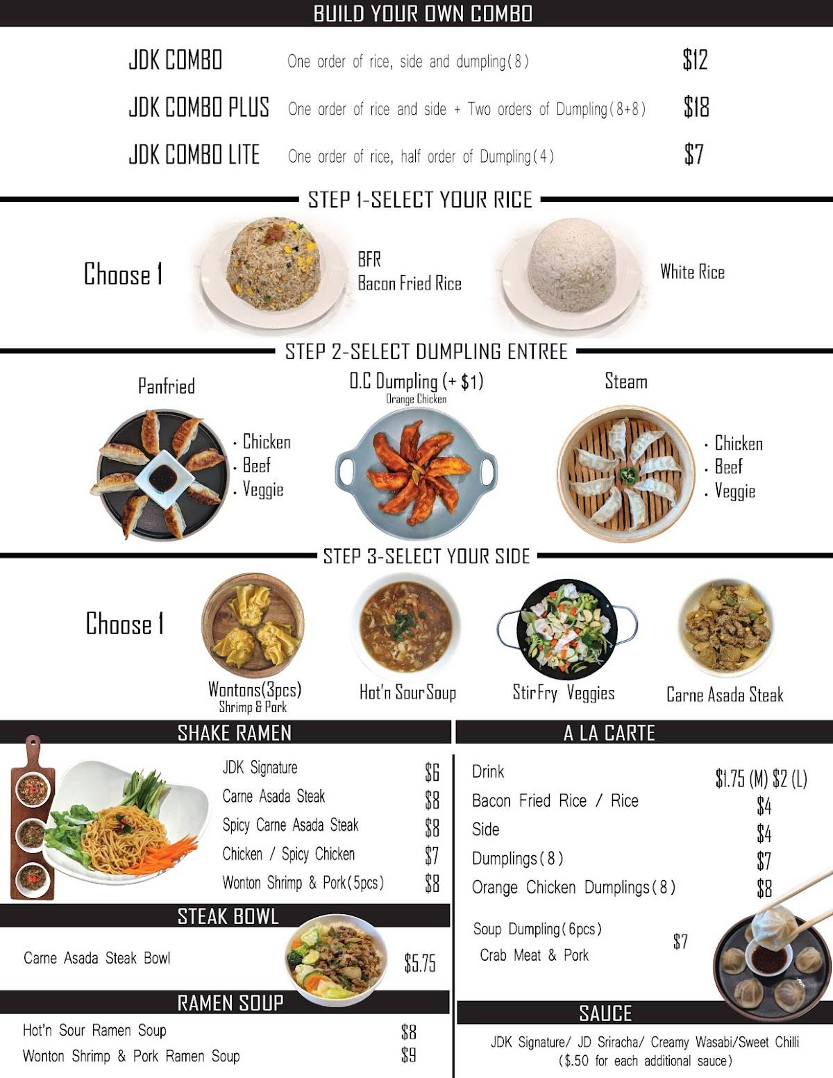 Menu at JDK Juicy Dumpling Kitchen restaurant, Anaheim