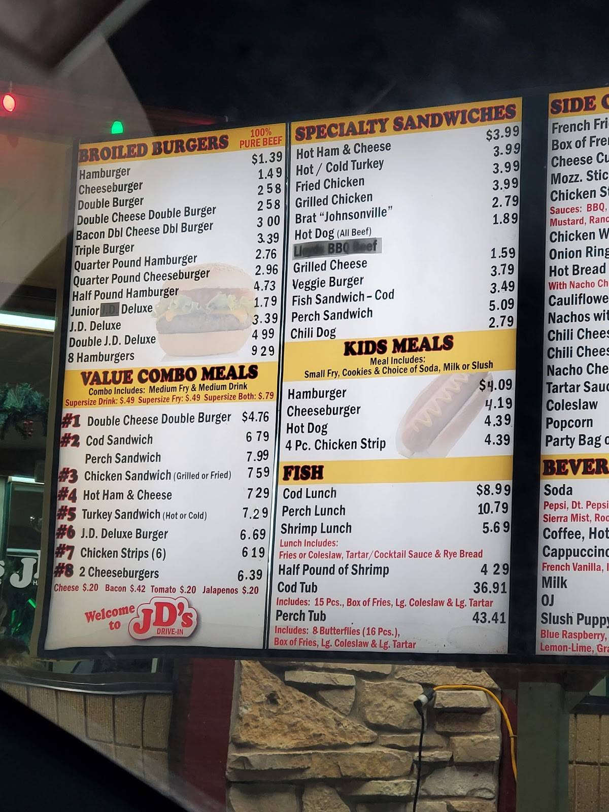 Menu at JD's Drive-In fast food, Appleton