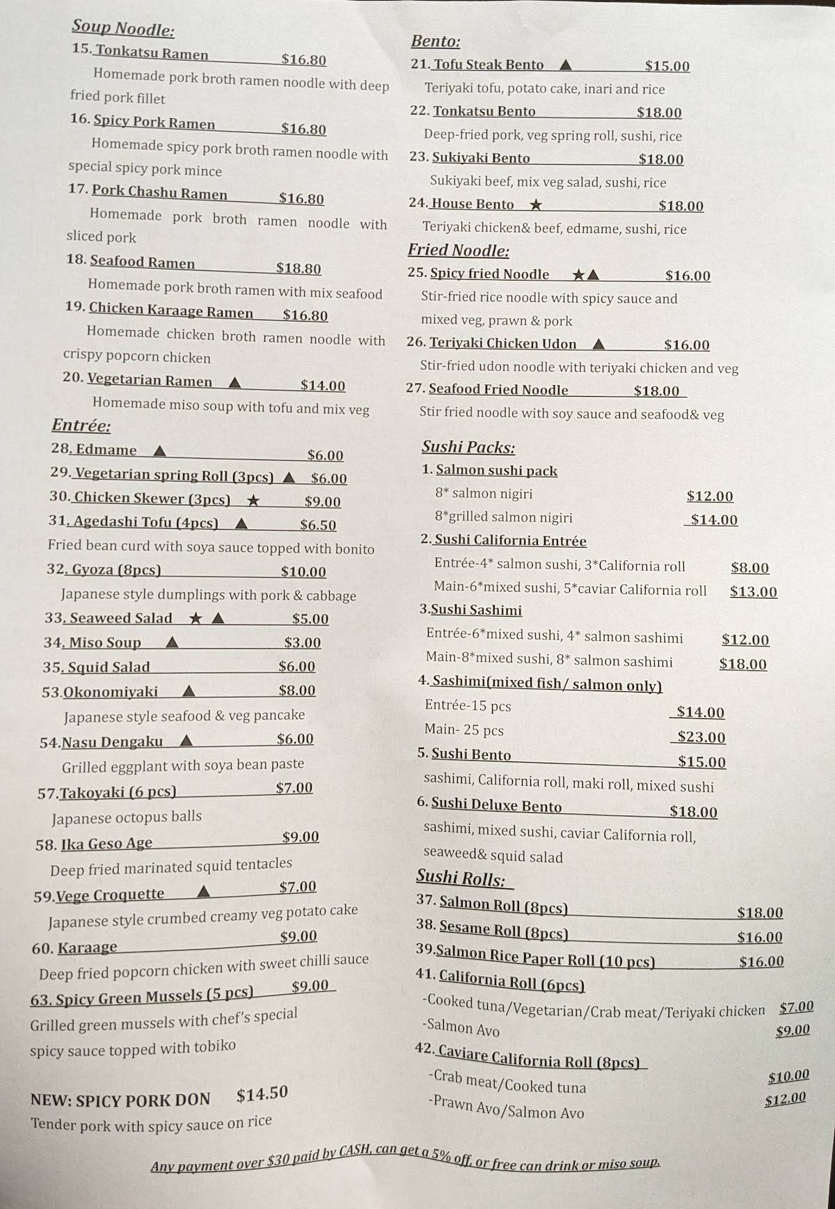 Menu at JJ Sushi restaurant, Ashburton