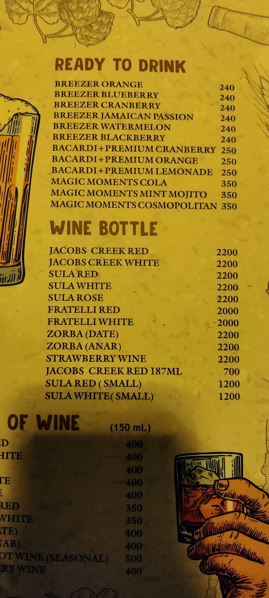 Menu at JOJI Bar, Restaurant & Game Zone, Mount Abu
