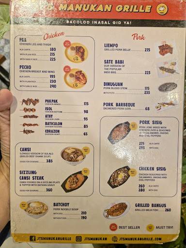 Menu at JT’s Manukan Grille Pioneer restaurant, Mandaluyong