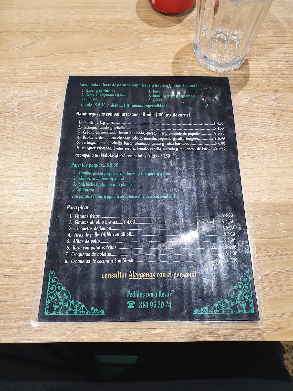 Carta de Jacarandá café raciones, Mellid