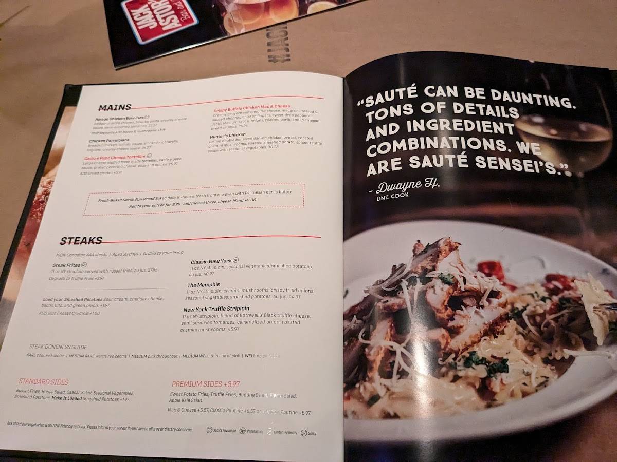Menu au Jack Astor's pub et bar, Brossard, Bd Taschereau