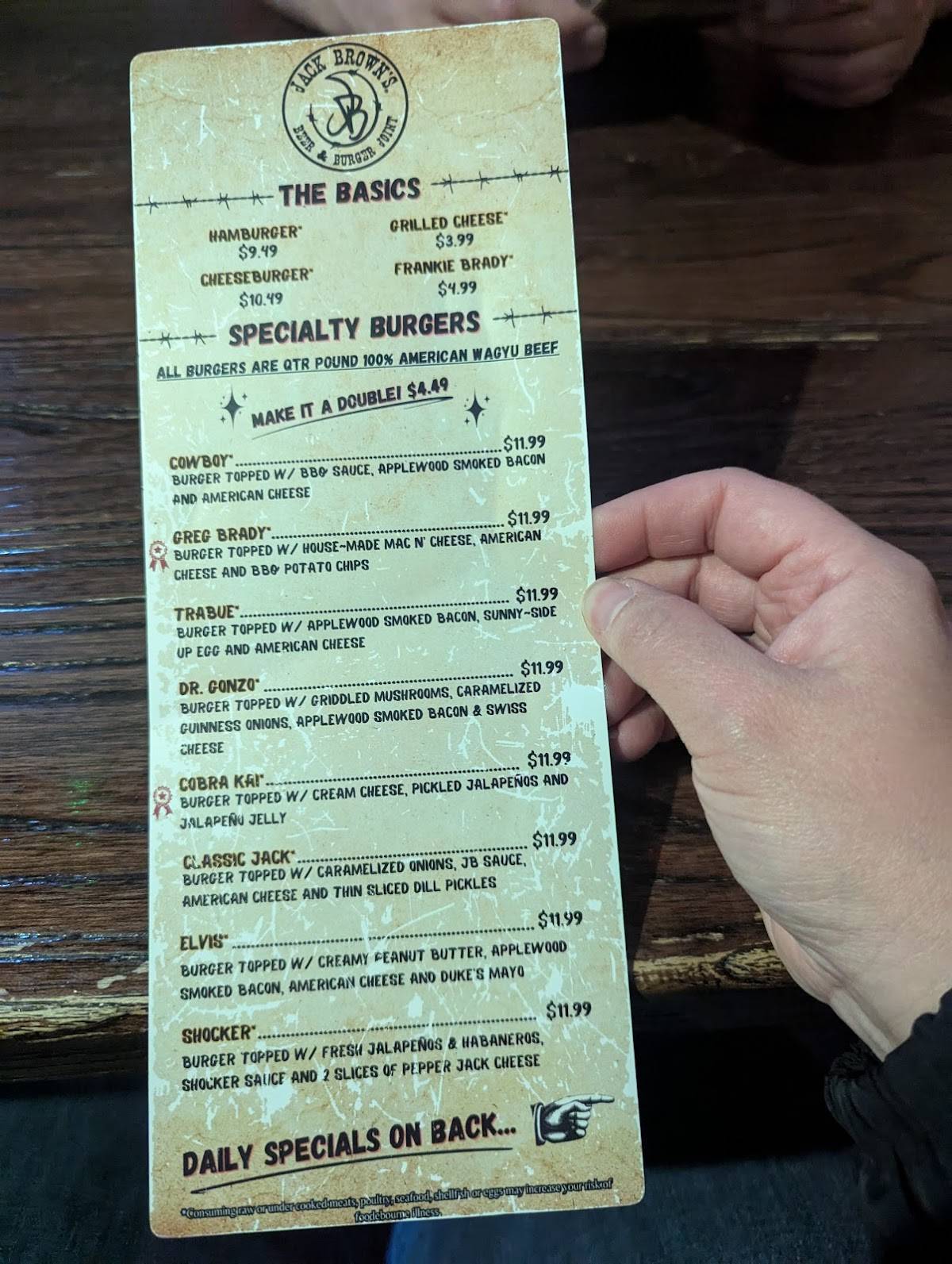 Menu at Jack Brown's Beer & Burger Joint Edgehill pub & bar, Nashville