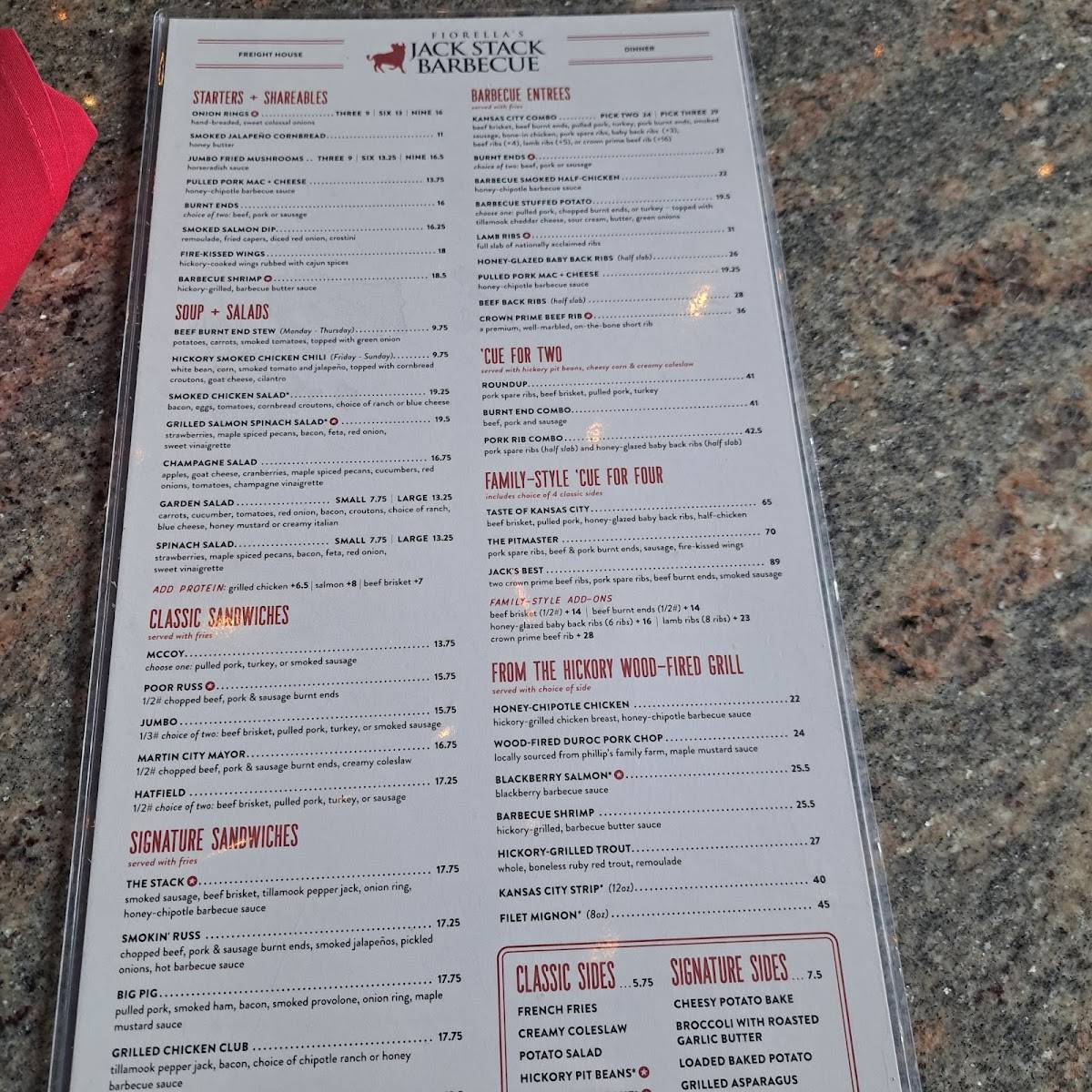 Carta de Jack Stack Barbecue - Freight House, Kansas City, 101 W 22nd St