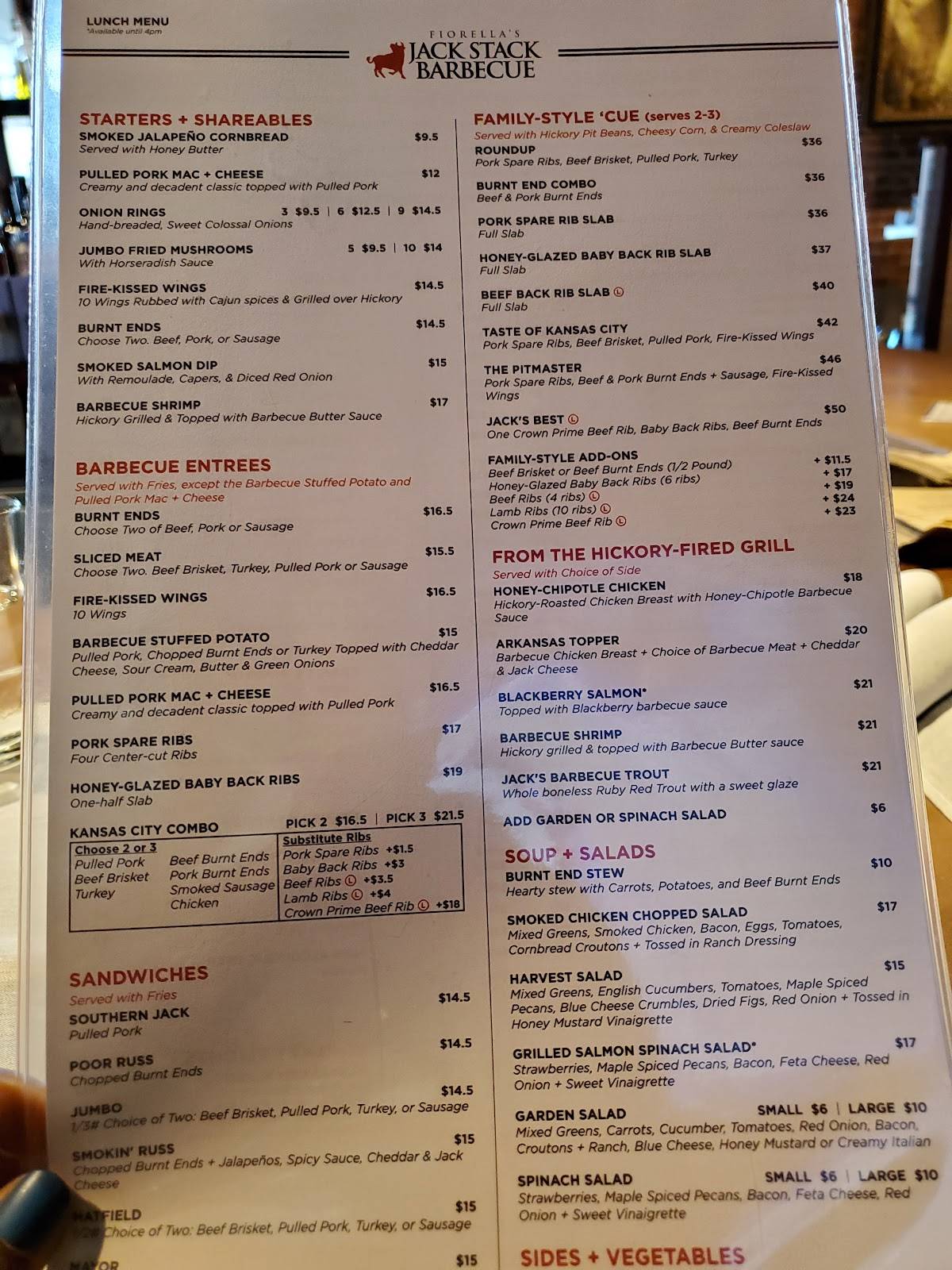 Menu at Jack Stack Barbecue - Freight House, Kansas City
