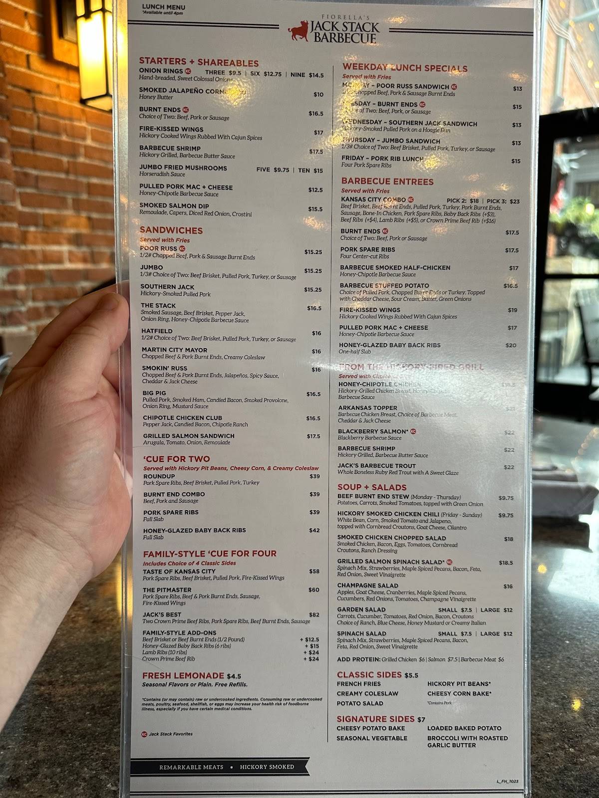 Menu at Jack Stack Barbecue - Freight House, Kansas City