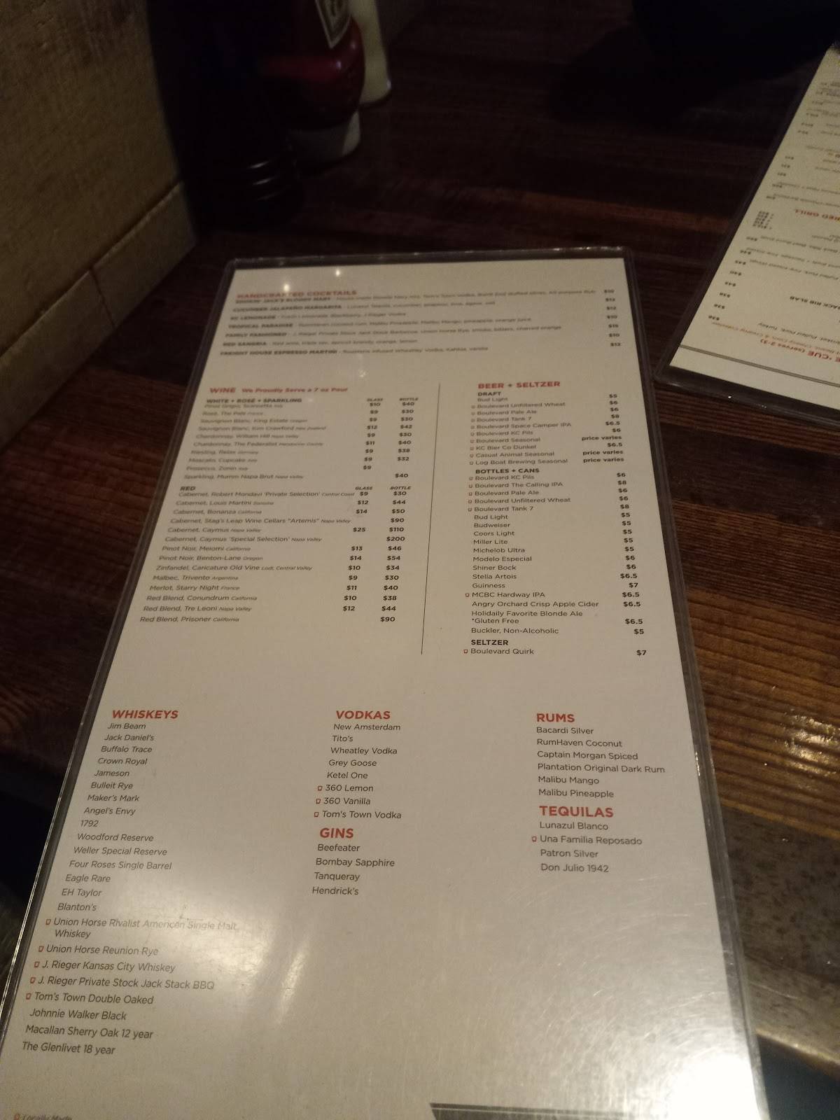Menu at Jack Stack Barbecue - Freight House, Kansas City