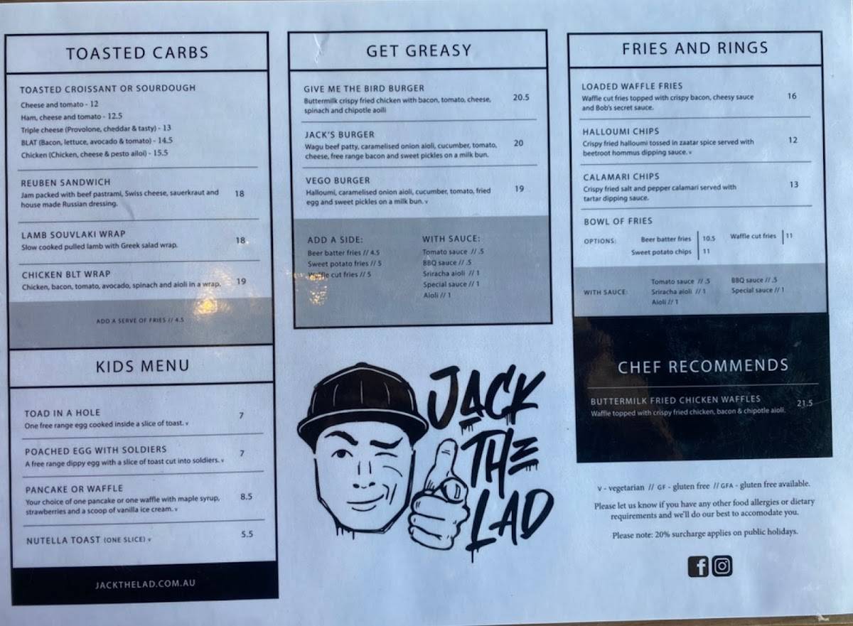Menu at Jack The Lad cafe, Chelsea