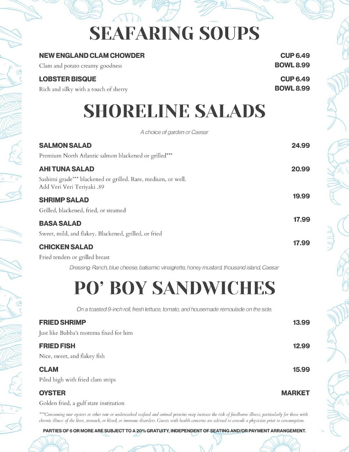 Menu at Beachside Seafood Restaurant & Market, Jacksonville Beach
