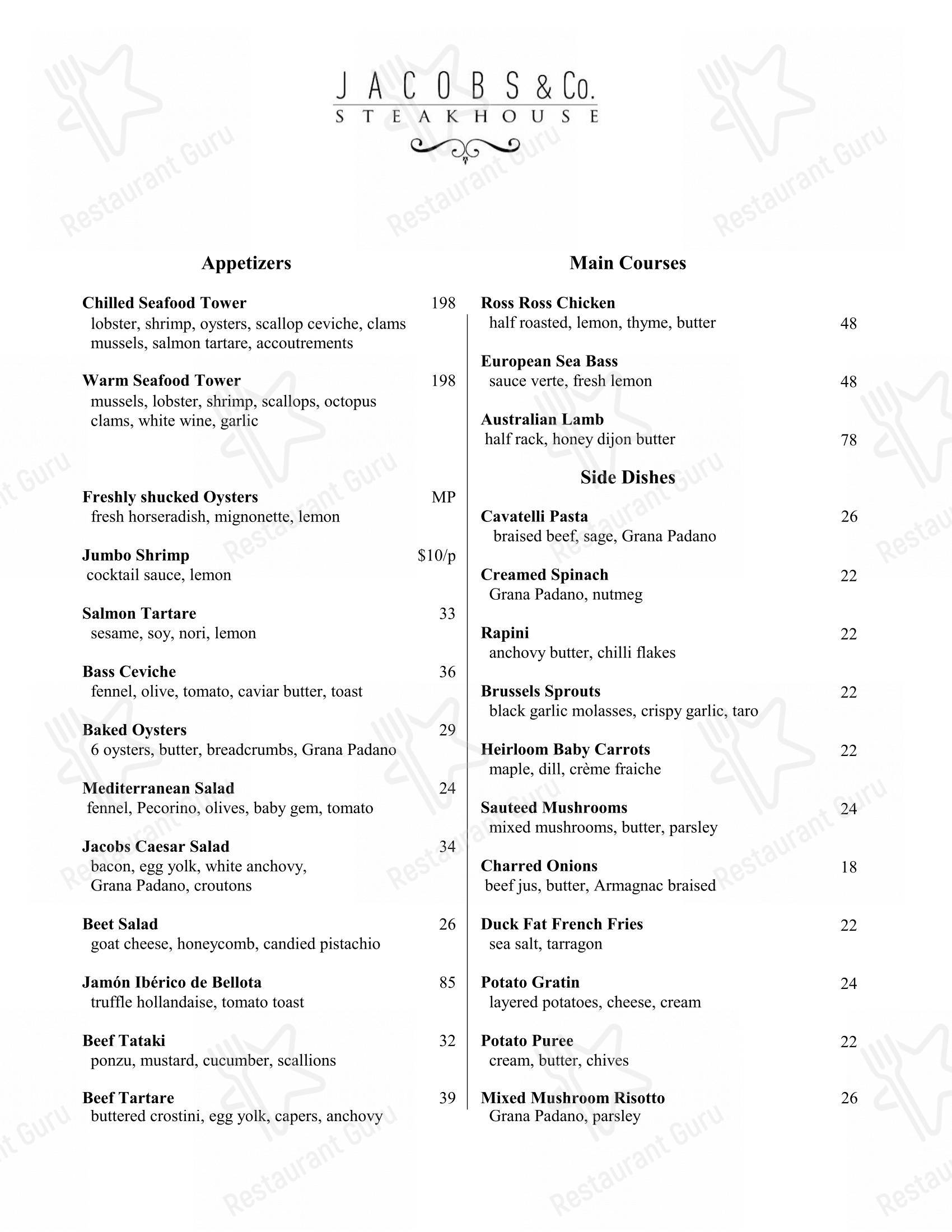 Menu at Jacobs & Co. Steakhouse, Toronto, 81 Bay St. 4th Floor