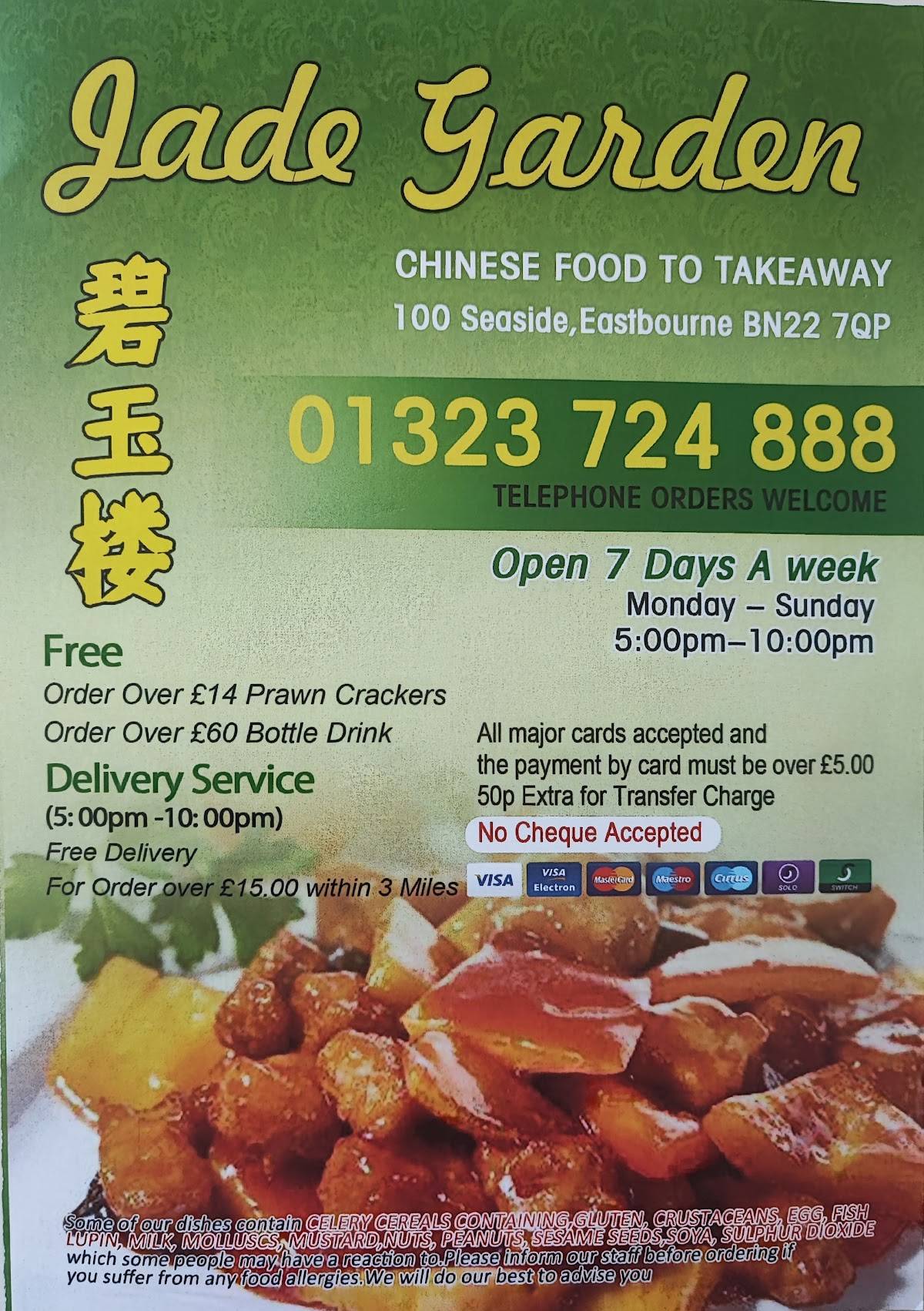 Menu at Jade Garden fast food, Eastbourne, 100 Seaside