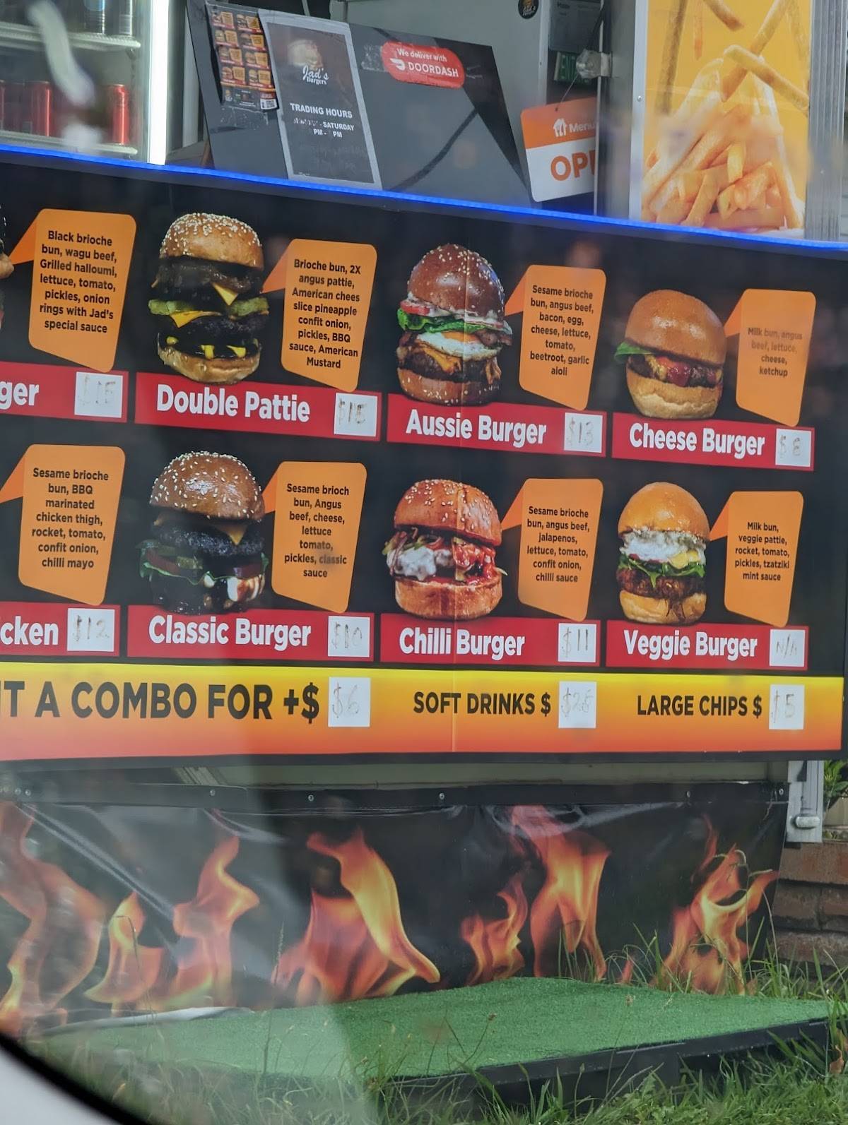 Menu at Jad's Burgers restaurant, Merrylands