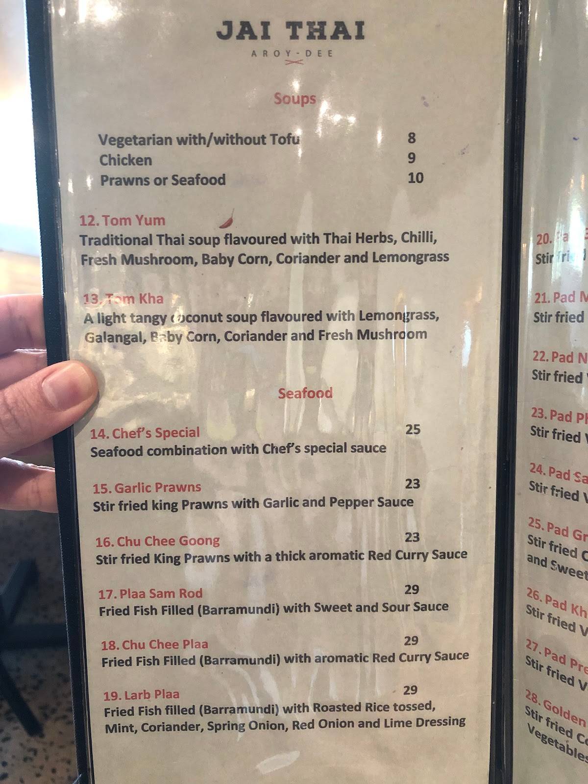 Menu at Jai Thai Lara pizzeria, Lara