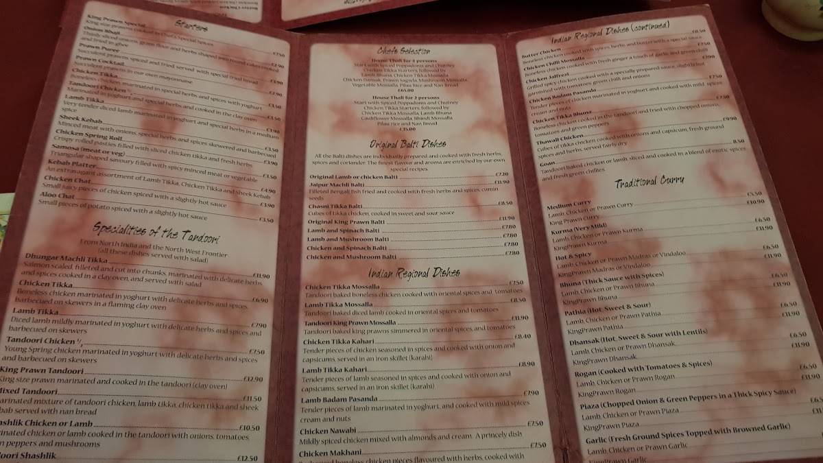 Menu at Jaipur restaurant, Porthcawl
