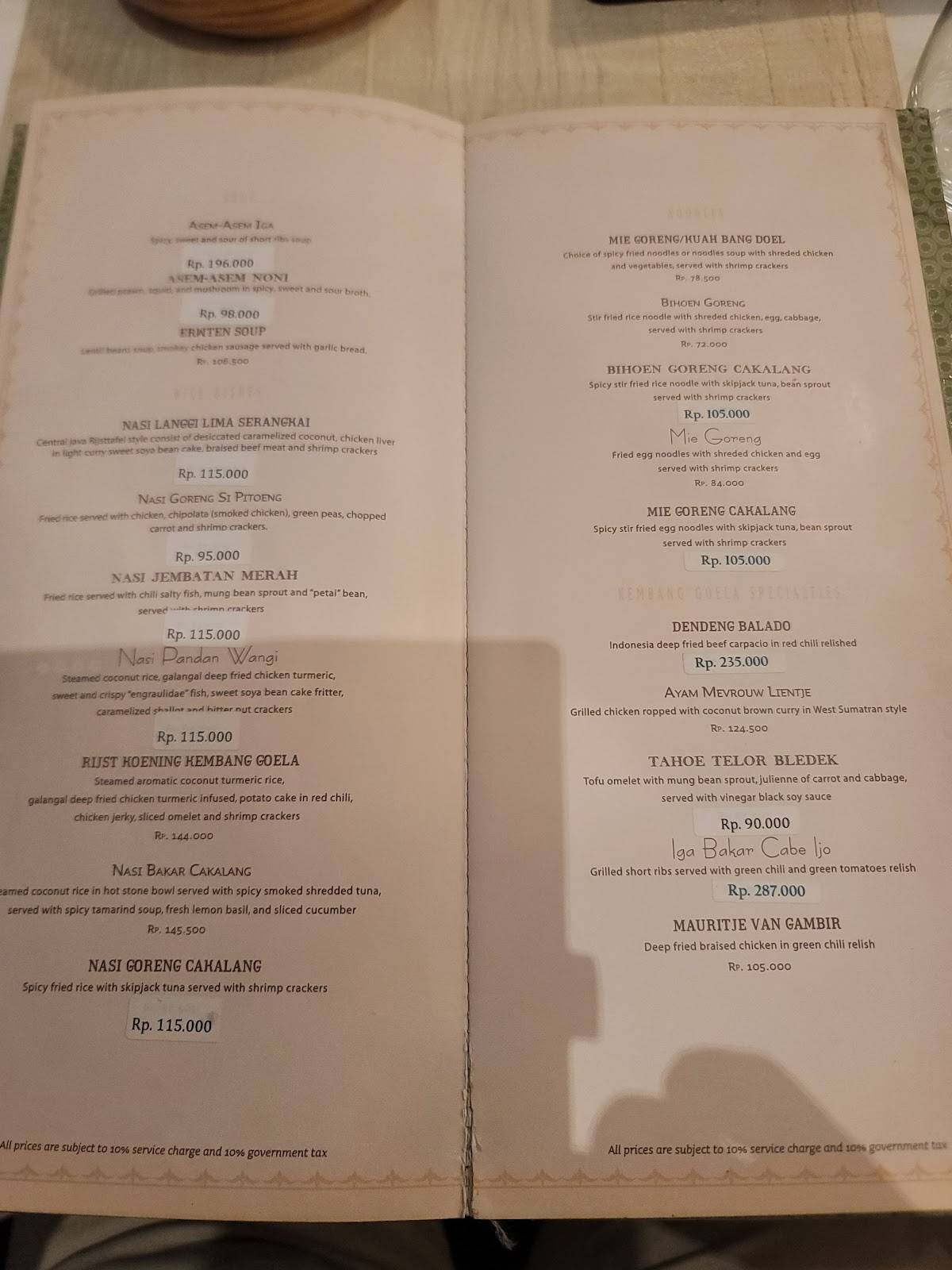 Menu at Kembang Goela Restaurant, South Jakarta, Jl. Jend. Sudirman No ...