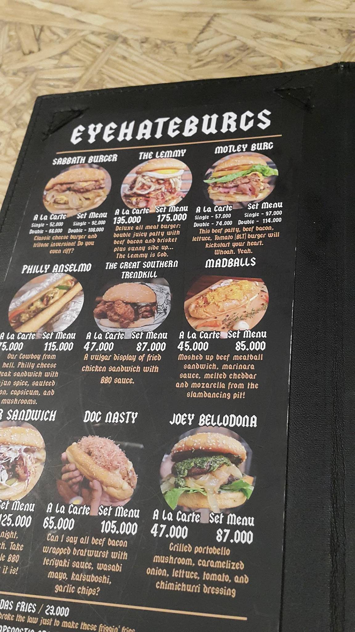 Menu at Lawless Burgerbar Menteng, Central Jakarta, Jl. H. Agus Salim No.60