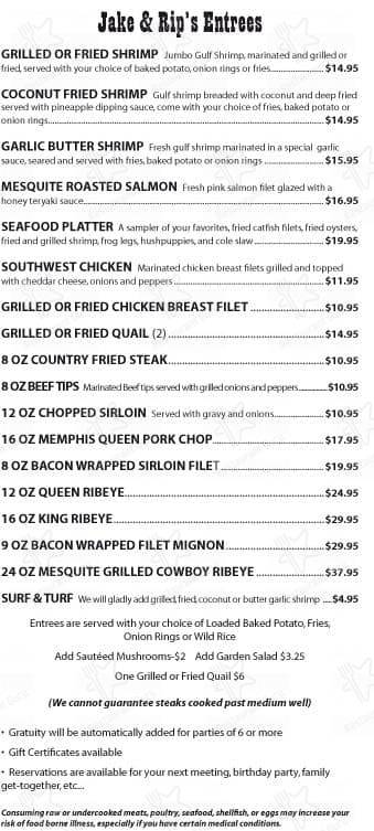 Menu at Jake & Rip's BBQ, Grenada