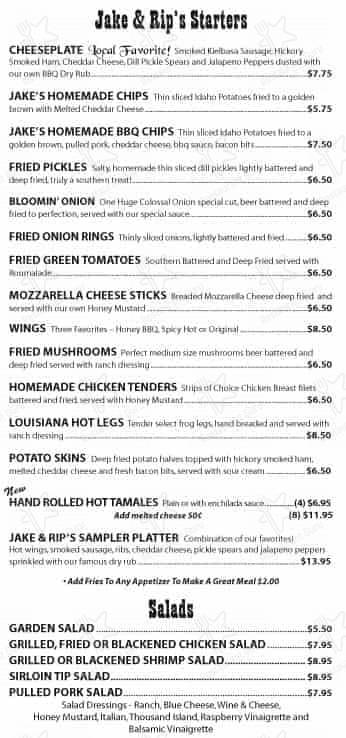 Menu at Jake & Rip's BBQ, Grenada