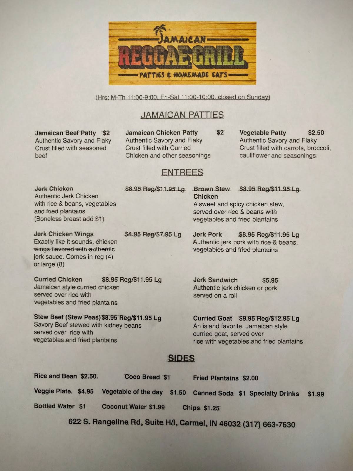 Menu at Jamaican Reggae Grill restaurant, Carmel