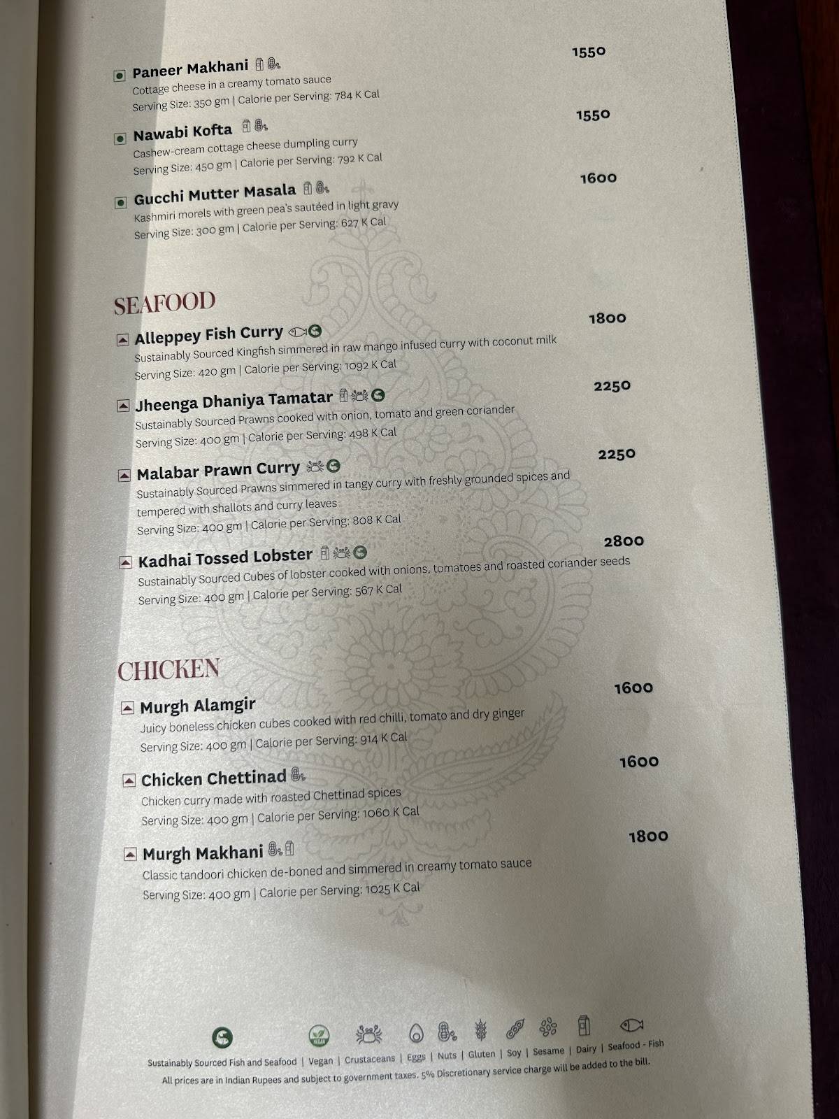 Menu at Jamavar, Bengaluru, Lobby level