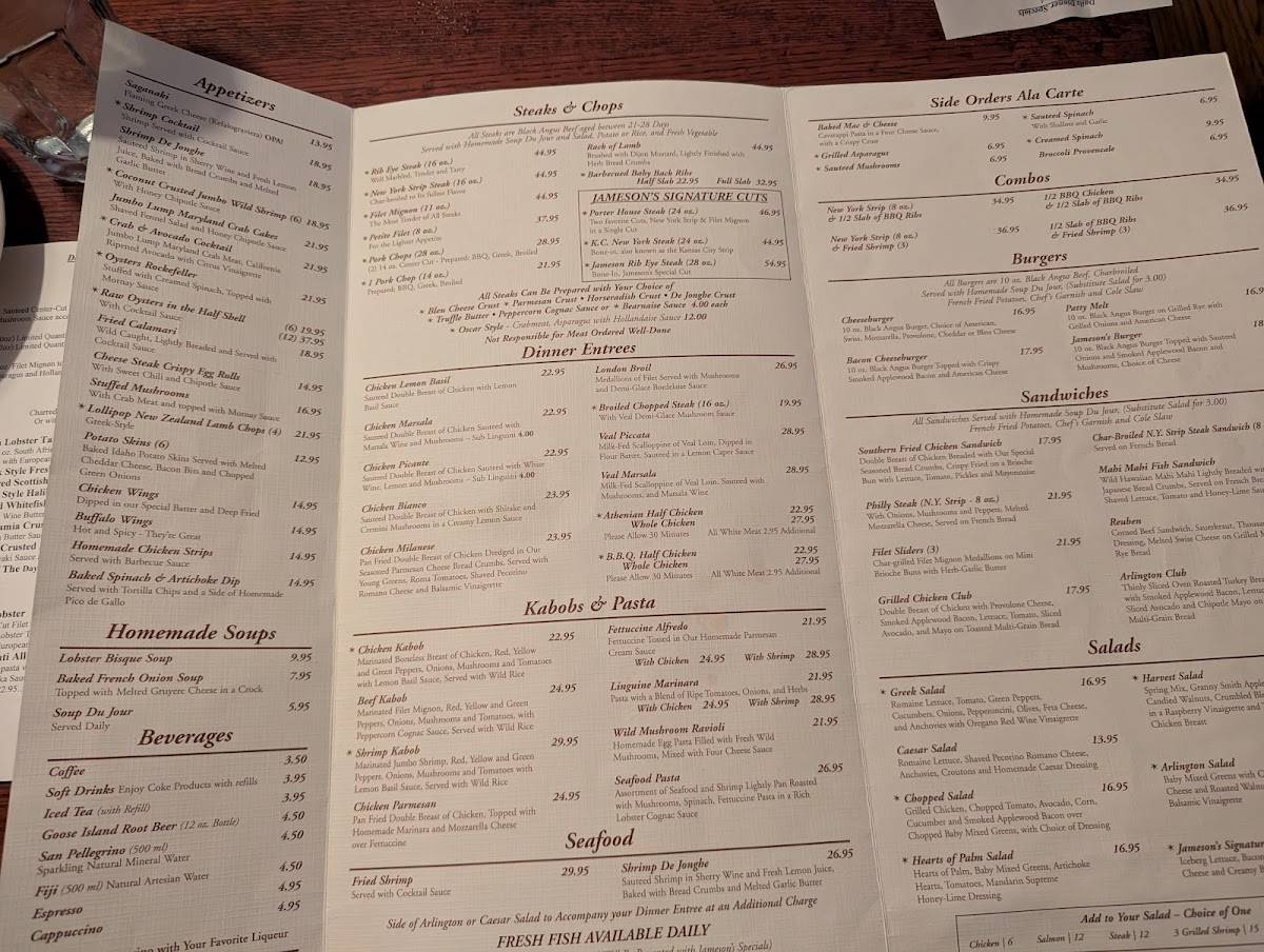 Menu at Jameson's Original Charhouse steakhouse, Arlington Heights, W ...
