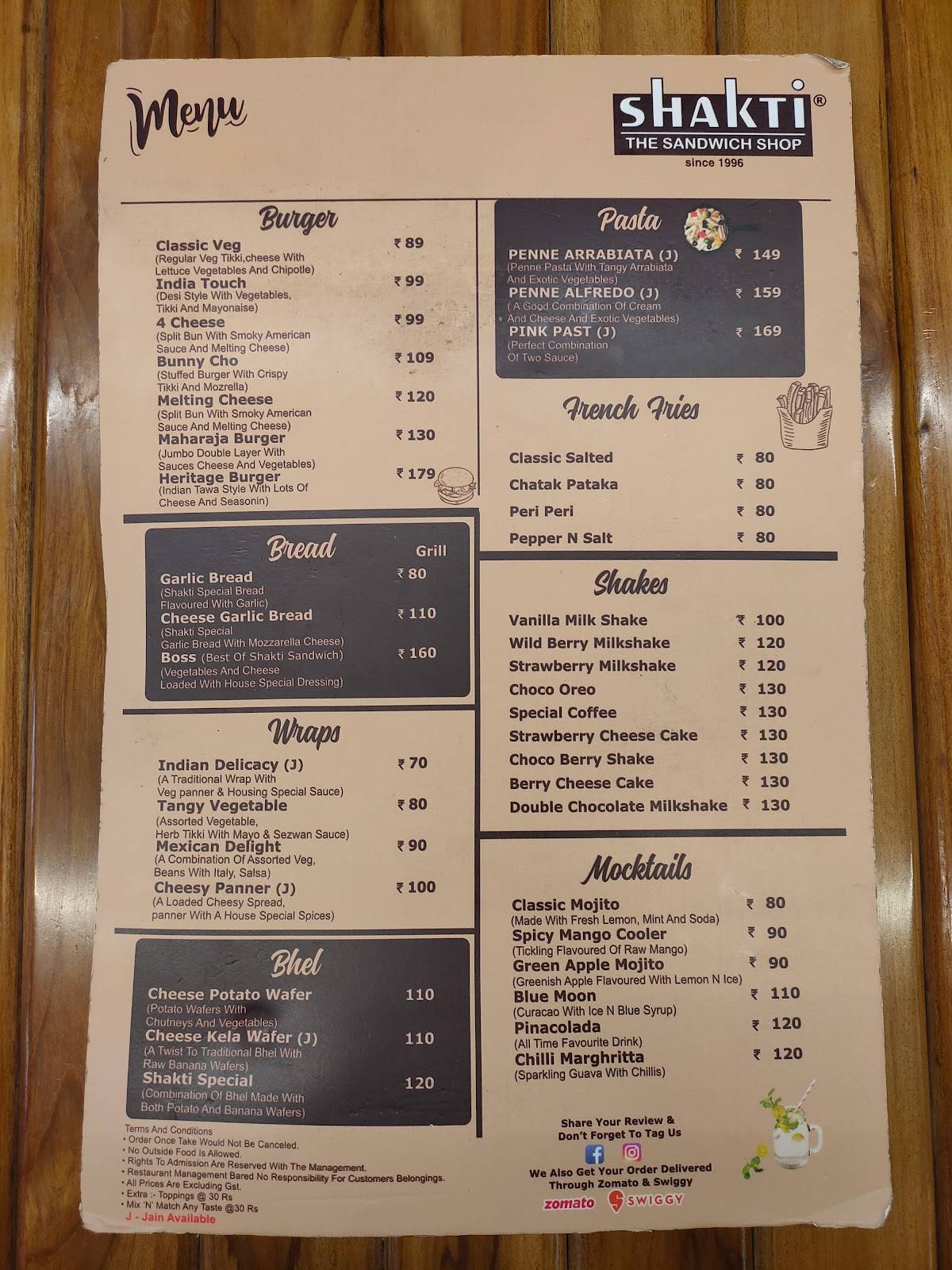 Menu at Shakti-The Sandwich Shop, Jamnagar