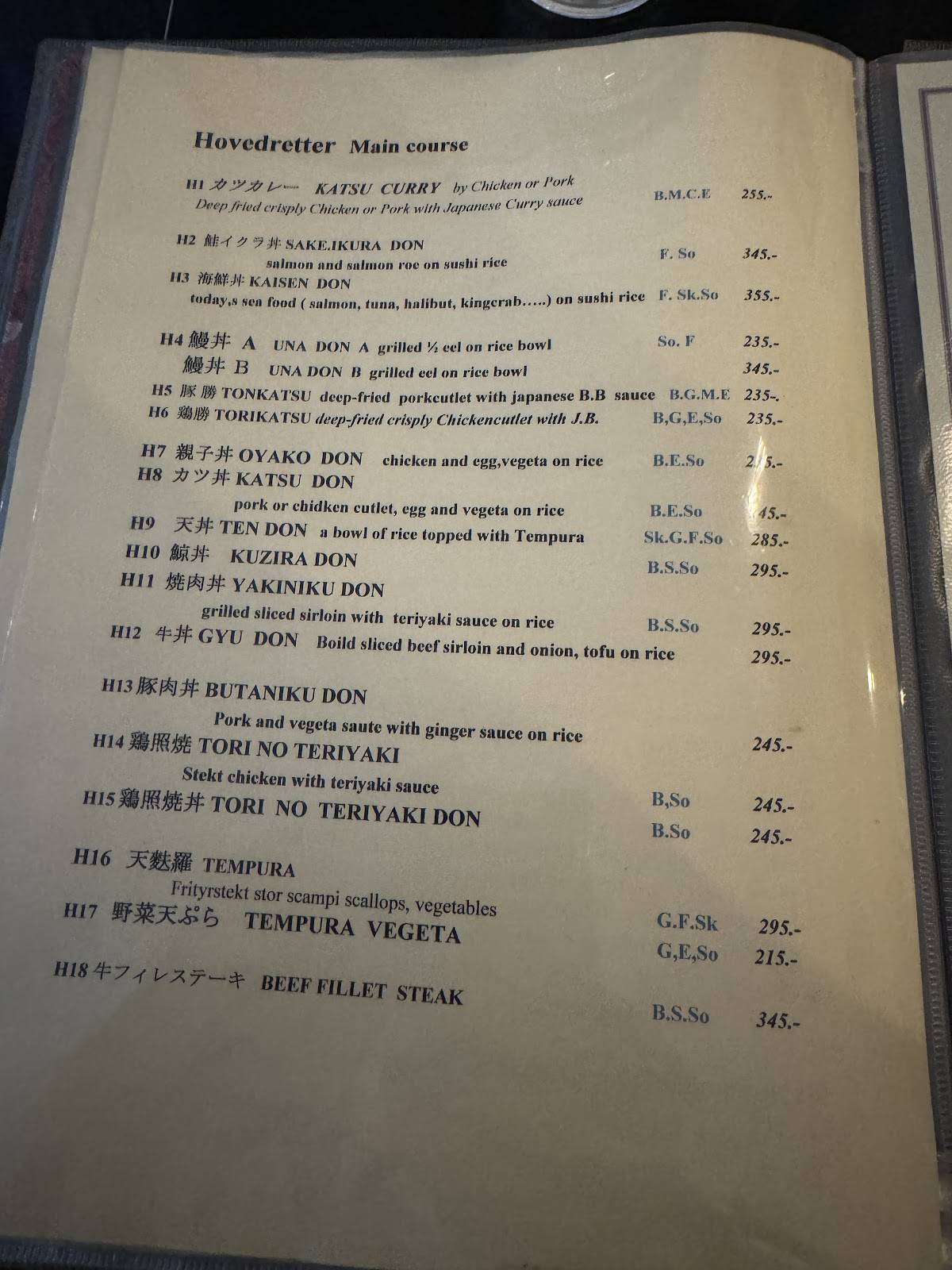 Menu at Japanese Dining Sato restaurant, Oslo